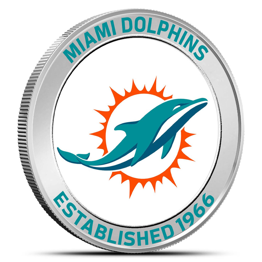 Buy 1 oz Colorized NFL Miami Dolphins Silver Round (BU) | BullionMax