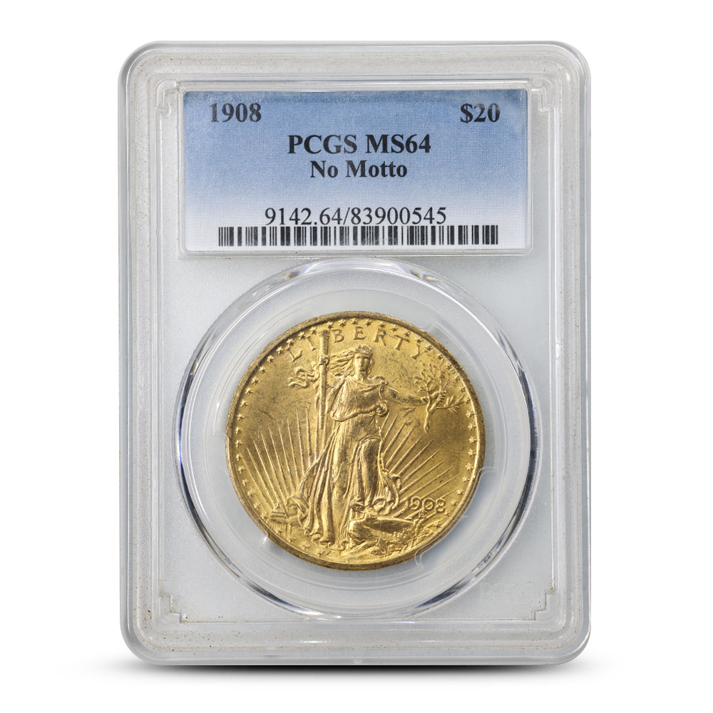 Buy 1908 $20 St Gaudens Gold Double Eagle "No Motto" Coin PCGS MS64 ...